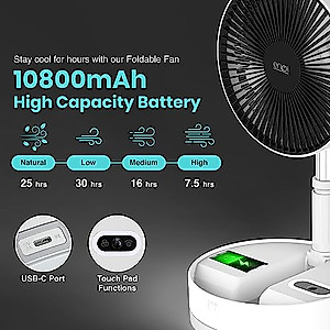 ENPI Foldable Travel Fan with Remote, 10800 mAh Battery Operated - Portable, Quiet & Rechargeable Standing Fan for Bedroom, Office & Outdoor - Oscillating, Table & Floor Fans (8 Inch)