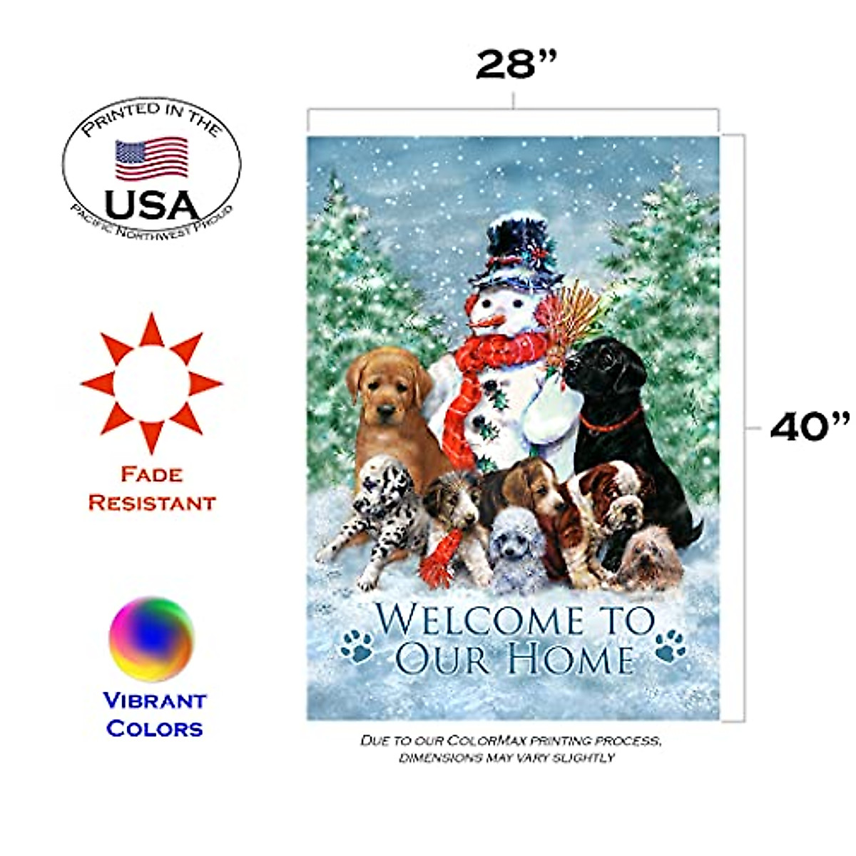 Toland Home Garden 28x40 Inch Double Sided Garden Flag Winter Flag, Snowman with Pups Christmas Winter Garden Flag House Flag For Outdoor Yard Decoration