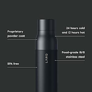 LARQ Bottle Twist Top 17oz - Insulated Stainless Steel Water Bottle | Thermos, BPA Free | Reusable Water Bottle for Camping, Office, and Travel | Keep Drinks Cold and Hot, Obsidian Black