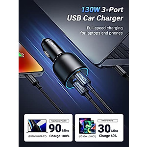 UGREEN 130W USB C Car Charger, PD 100W +PD 30W Type C Car Charger Adapter, Fast Charging Car Charger Compatible with Cell Phones, iPad, MacBook, and More (Comes with 100W USB C to USB C Cable)