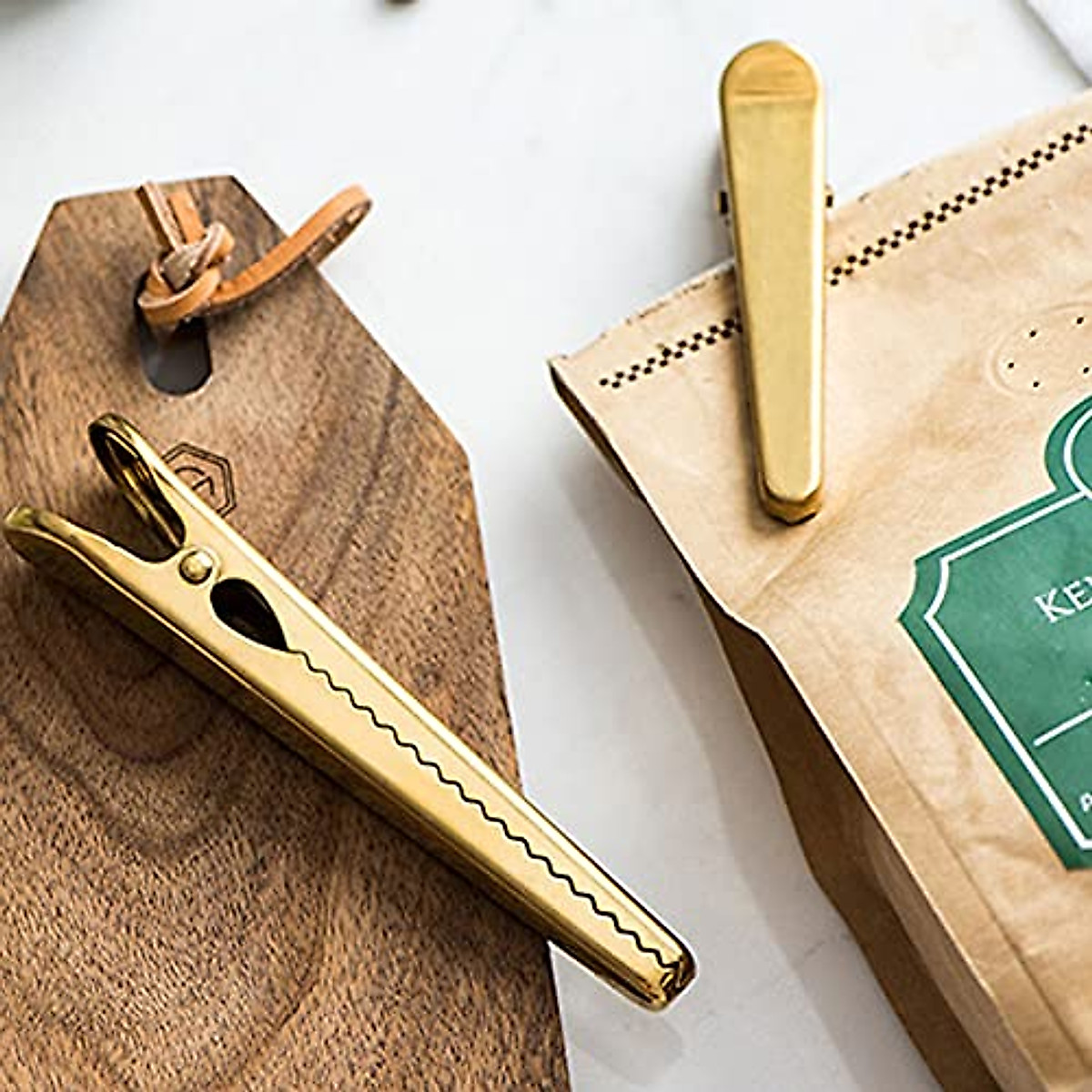 Lanebudd Set of 6 Stainless Steel Sealing Clips, Sealing Clips, Jaw Sealing Clips, Bag Clips Suitable for Potato Chip Bags, Coffee Snack Bags (Golden)