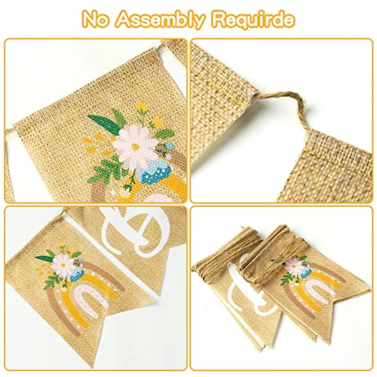 2 Pieces Baby in Bloom Shower Hanging Banner Decoration, Boho Burlap Flag Banner Garland Baby Room Decorations for Boys Girls, Gender Reveal Floral Theme Party Supplies Welcome Newborn Baby Decor