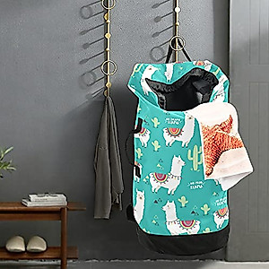 Alpaca Laundry Bag Heavy Duty Laundry Backpack with Shoulder Straps And Handles Travel Laundry bag with Drawstring Closure Dirty Clothes Organizer For College Dorm, Apartment, Camp Travel