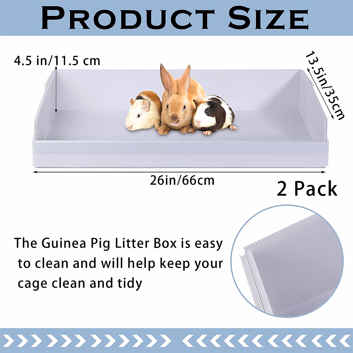 Geelin 2 Pack 26" x 13.5" Corrugated Plastic Cage Liners Base 1 x 2 Panel Size Guinea Pig Cage Liner for Guinea Pigs Hedgehogs Rabbits Applied with C&C Cages, White