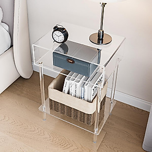 Aquiver Acrylic Nightstand - Modern Bedside Table with Open Storage - Small Side Table/End Table for Bedroom, 2 Tier, 15.6'' L x 11.6'' W x 23.4'' H