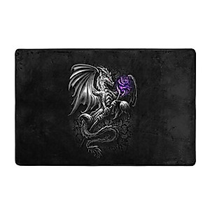 Area Rug White-Cool Dragon Purple Fairy Rose black9 Non-Slip Area Carpet Resist Dirt Washable Floorcover Mat for Sofa, Living Room, Bedroom, Office, Dining Room