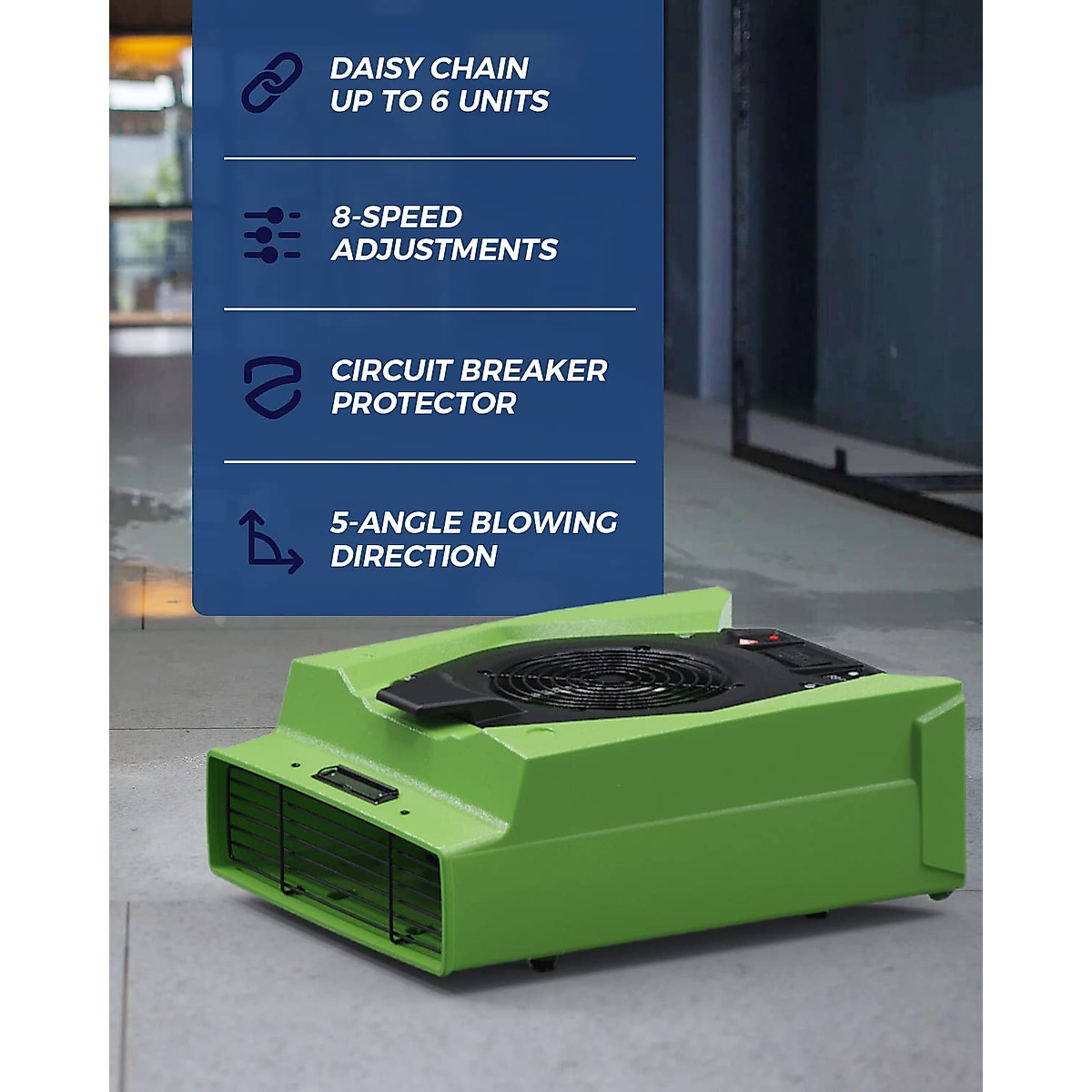 ALORAIR Zeus 900 Air Mover Commercial Blower for Carpets, Walls, Plumbing Use, Variable Speed Floor Blower Fan, 950 CFM with 1.8 A, Circuit Breaker Protection, on-Board Duplex GFCI, 10 Years Warranty