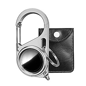 AirTag Holder Metal Keychain Case for Air Tag Slim Shock-Proof Protective Cover Accessory with Ruler Bottle Opener for Men Snap Hook Carabiner for Backpack Luggage Pet Collar – Silver