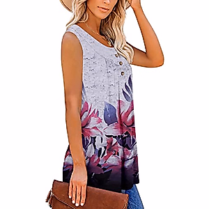 MODARANI Gray Sleeveless Tops for Women Floral Pleated Tunic Flowy Cami Shirt L
