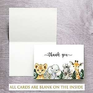 Safari Jungle Thank You Cards With Envelopes, 50 Jungle Animals Folded Baby Shower Thank You Note, 4 x 6 Wild one Notecards, Perfect for Baby Shower & Kids Birthday
