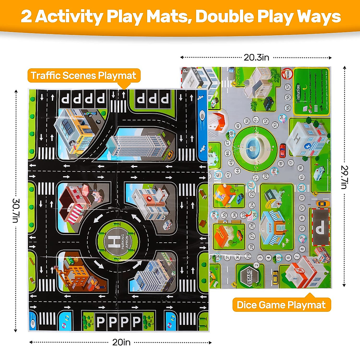 Car Toys with Play Mat, Toy Cars for Boys,Car Toys for Toddlers,Pull Back Cars Include Construction Vehicles, Fire Vehicles, etc.10 Road Signs 4 Dolls,Vehicle Toy Set for Kids.