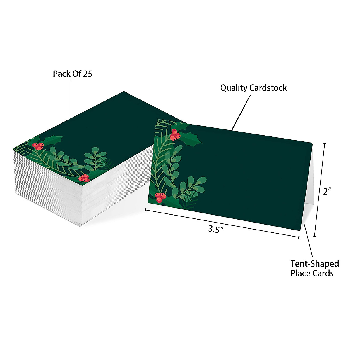 Table Place Card, Christmas Themed Tent Style Cards, Pack of 25 Half-Fold Reception Place Card, Perfect for Christmas Party, Birthday, Wedding, Bridal Shower, Baby Shower, Banquet C20