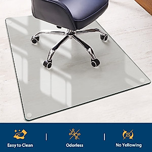 TEAKMAMA 36" x 46" Office Chair Mat Tempered Glass Chair Mat, Highly Transparent Floor Mat, 1/5" Thick Office Chair Mat, Office Chair Mat for Carpet or Hardwood Floor with 4 Anti-Slip Pads
