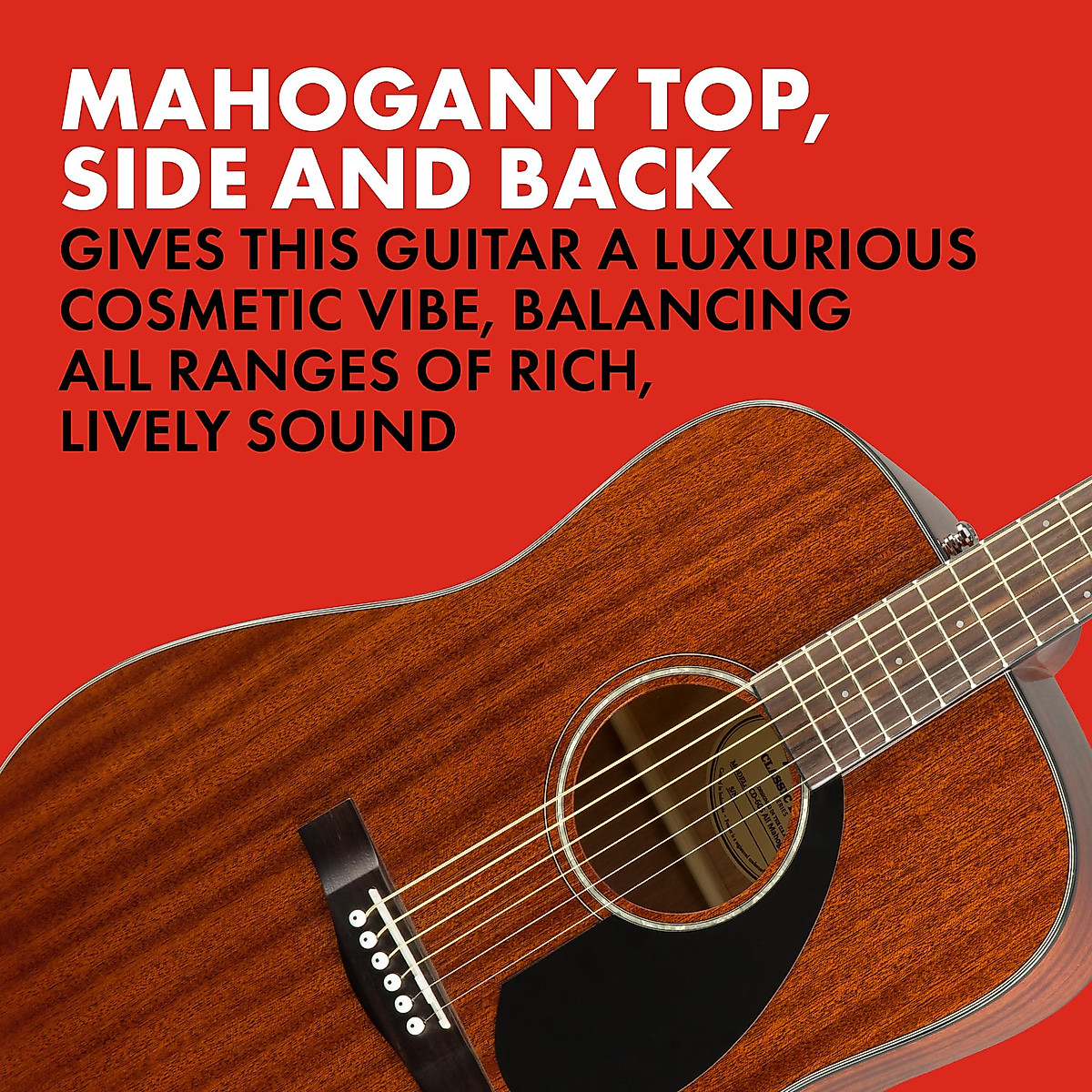 Fender Acoustic Guitar, CD-60S, with 2-Year Warranty, Dreadnought Classic Design with Rounded Walnut Fingerboard, Glossed Finish, All-Mahogany Construction