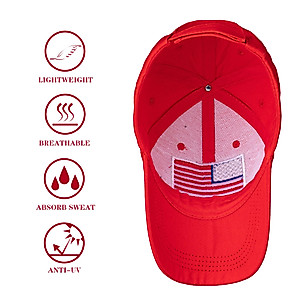 American Flag Hats for Men and Women Low Profile USA Flag Baseball Cap Adjustable Outdoors Dad Hat (Cotton, Red)