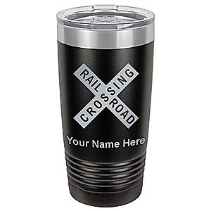 LaserGram 20oz Vacuum Insulated Tumbler Mug, Railroad Crossing Sign 1, Personalized Engraving Included (Black)