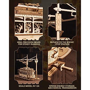 RoWood 3D Puzzles for Adults,Car Model Kit, 3D Wooden Puzzle Mechanical Tram Model,Wood Building Kit, Assembly Time 5H,Unique Gifts for Teens&Adults