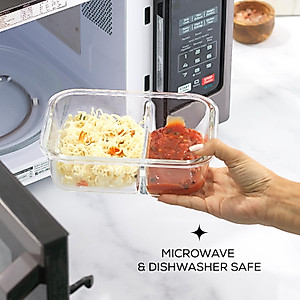 JoyJolt Divided Food Storage Containers with Lids Airtight. 5 Pack Glass Meal Prep Containers 2 Compartment Set Glass Bento Box. Reusable Food Containers, Portion Control Containers for Weight Loss