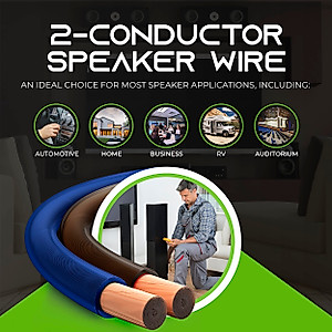 14 Gauge Car Speaker Wire, GearIT Pro Series (100 Feet, Soft Touch Translucent Blue/Black) Copper Clad Aluminum CCA 14 AWG Automotive Car Speaker Wire for Car Stereo, Car Audio Wiring Kit - 100ft