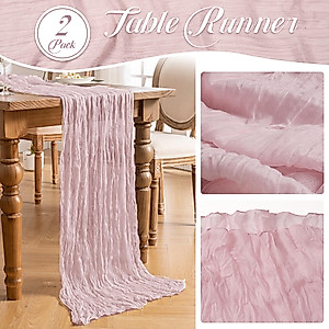 Leetaltree 2 Pack Pink Cheesecloth Table Runner, 35x120 Inch Boho Rustic Cheese Cloth Table Runner, Decorative Table Runners for Bridal Baby Shower Decorations or Wedding Table Decorations