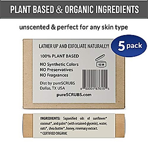 pureSCRUBS Exfoliating Oatmeal Organic Bar Soaps, Made with Finely Ground Oats, Shea Butter & Pure Honey, Unscented & Handcrafted - Small 1oz Bar (5 pack)