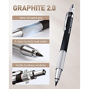 Nicpro 35PCS Art Mechanical Pencil Set, 3 PCS Metal Drafting Pencil 0.5 mm & 0.7 mm & 0.9 mm & 3 PCS 2mm Lead Holder (6B 4B 2B HB 2H 4H Colors) For Sketching Drawing With 20 Tube Lead Refills Case