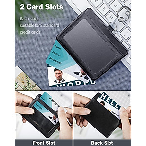 Uniclife Horizontal Leather ID Badge Holder and Retractable Adjustable Lanyard Breakaway Neck Lanyard with Retractable Badge Reel Quick-Release Buckle and Card Protector for Workers Students Employees