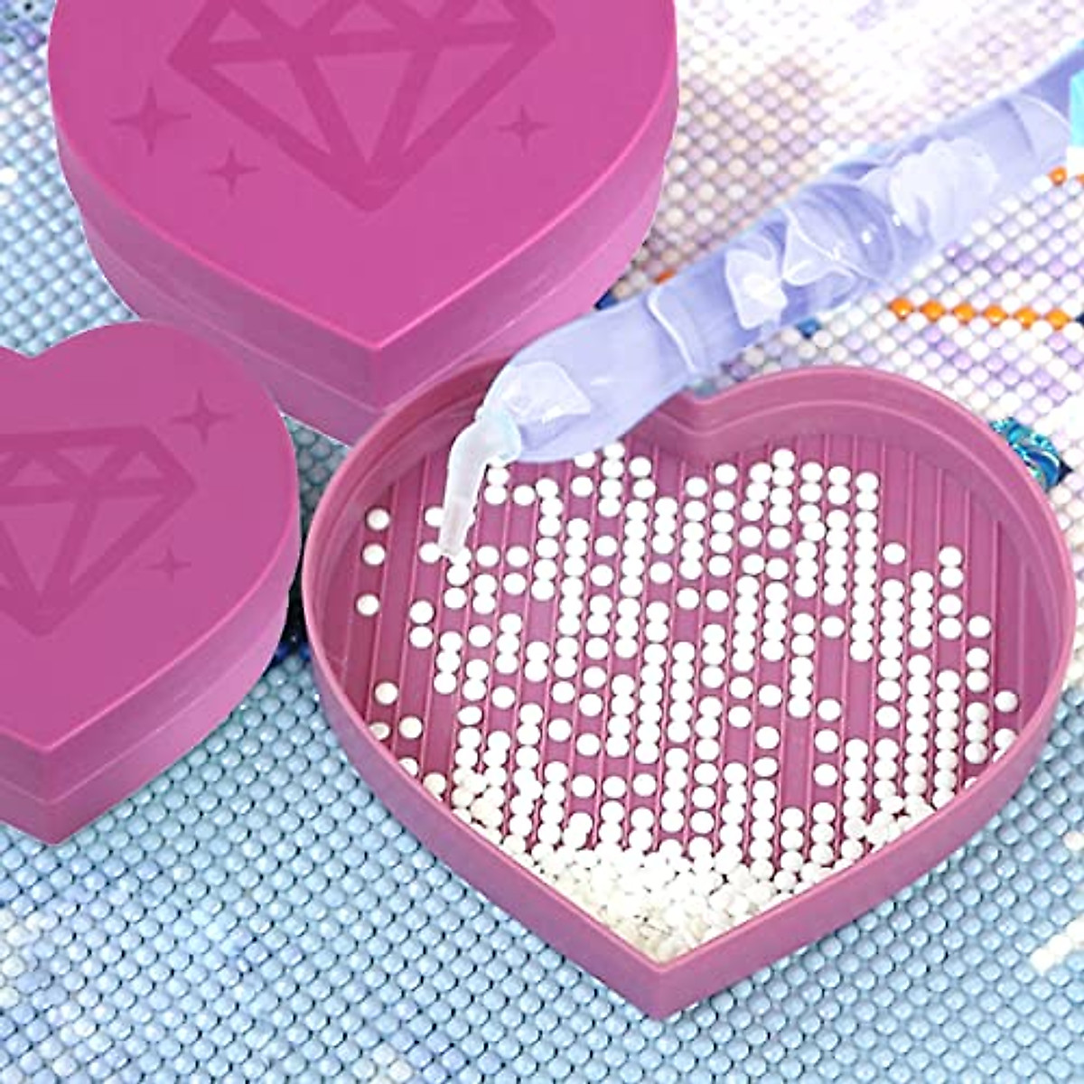 12 Pack Heart Diamond Painting Trays Plastic Bead Sorting Trays Diamond Rhinestone Tray Storage Box for DIY Crafts Purple