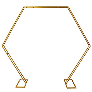 MANULOOT Metal Heart Balloon Arch Kit, Hexagon Arch Backdrop, Gold Metal Arch Backdrop Stand, Flower Stand Frame Wedding Props, Upgrade Backdrop Stand for Party Decor| US Stock (Hexagon A)