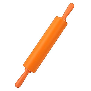 Silicone Rolling Pin Non-Stick DIY Dumpling Roller Bread Cookie Rolling Pin for Baking, Pastry Dough Roller, Fondant, Pizza, etc(Orange)