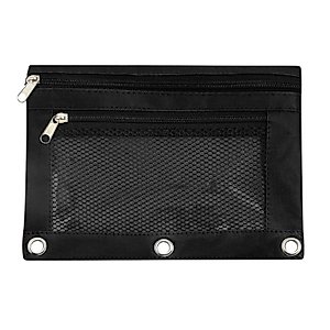 Generic Pencil Pouch for 3 Ring Binder, Binder Pencil Pouch, 3 Ring Pencil Pouch, Zippered Pencil Pouch Pencil Case, Multifunctional Pen Bag Organizer Storage Bag (Black)