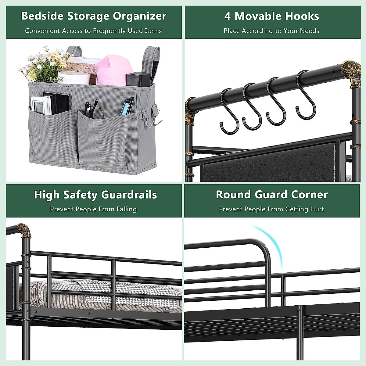 Jocoevol Bunk Bed Twin Over Twin, Industrial Bunkbeds with Ladder and High Guardrail, Twin Size Convertible Metal Bunk Beds for School, Bedroom (Black)