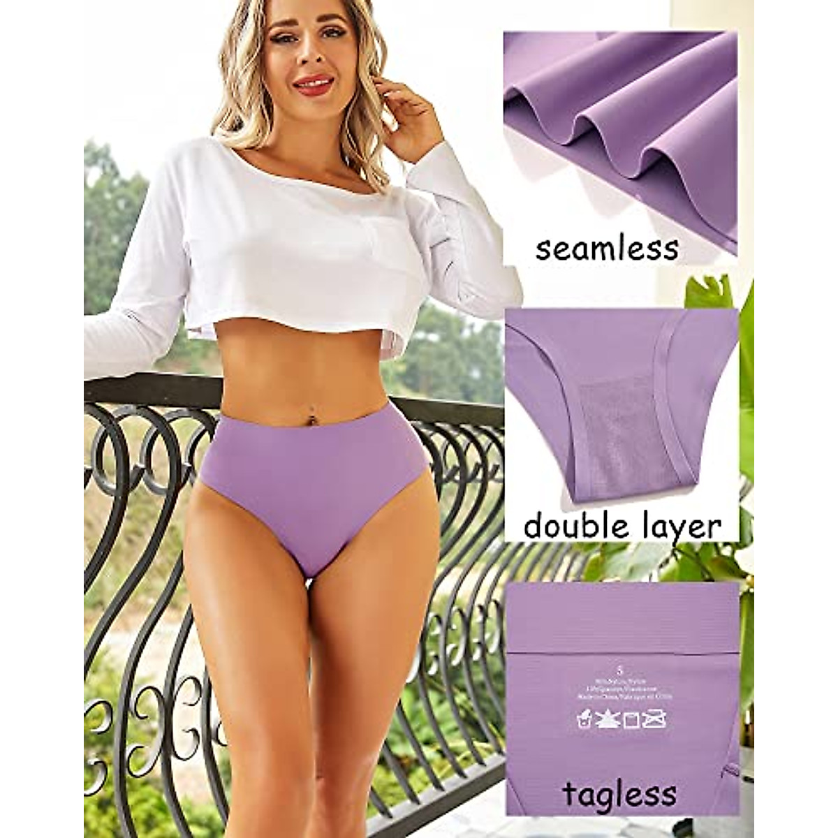 FINETOO High Waisted Underwear for Women Seamless Panties Bikini High Cut No Show Sexy Cheeky Panties 6 Pack