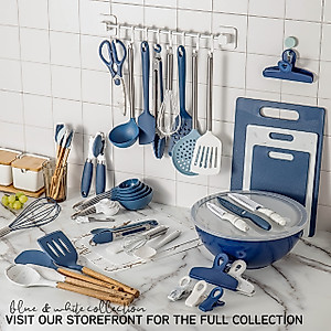 Cook With Color Set of Five MINI Kitchen Utensil Set - Silicone Kitchen Tools, Whisk, Tong, Spatula, Spoonula and Spoon (Blue and White Collection)