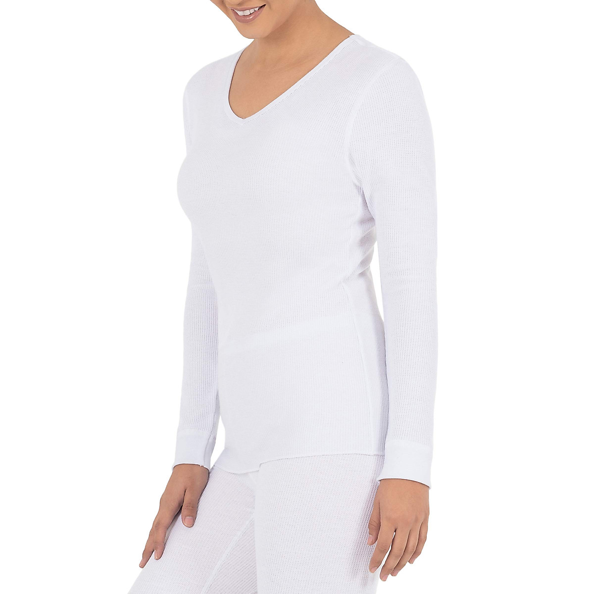 Fruit of the Loom Women's Micro Waffle Thermal V-Neck, White, 3X