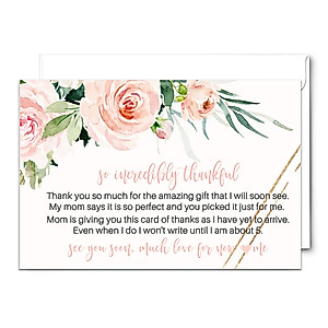 Paper Clever Party Graceful Floral Baby Shower Thank You Cards with Envelopes - 25 Pack - 4x6 Blank Notes with Prefilled Message from Baby Girl - Blush and Greenery Design