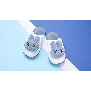 KUBUA Girls Boys Winter Warm Indoor Bedroom Shoes Kids Slippers Blue Size 2-2.5 Big Kid