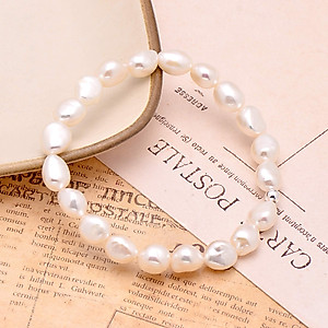 Cultured Freshwater Baroque Pearl Stretch Bracelet 7 Inch, 8-9 mm/Natural White Color