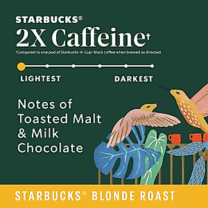 Starbucks K-Cup Coffee Pods, Starbucks Blonde Roast Coffee With 2X Caffeine Veranda Blend For Keurig Coffee Makers, 100% Arabica, 6 Boxes (60 Pods Total)