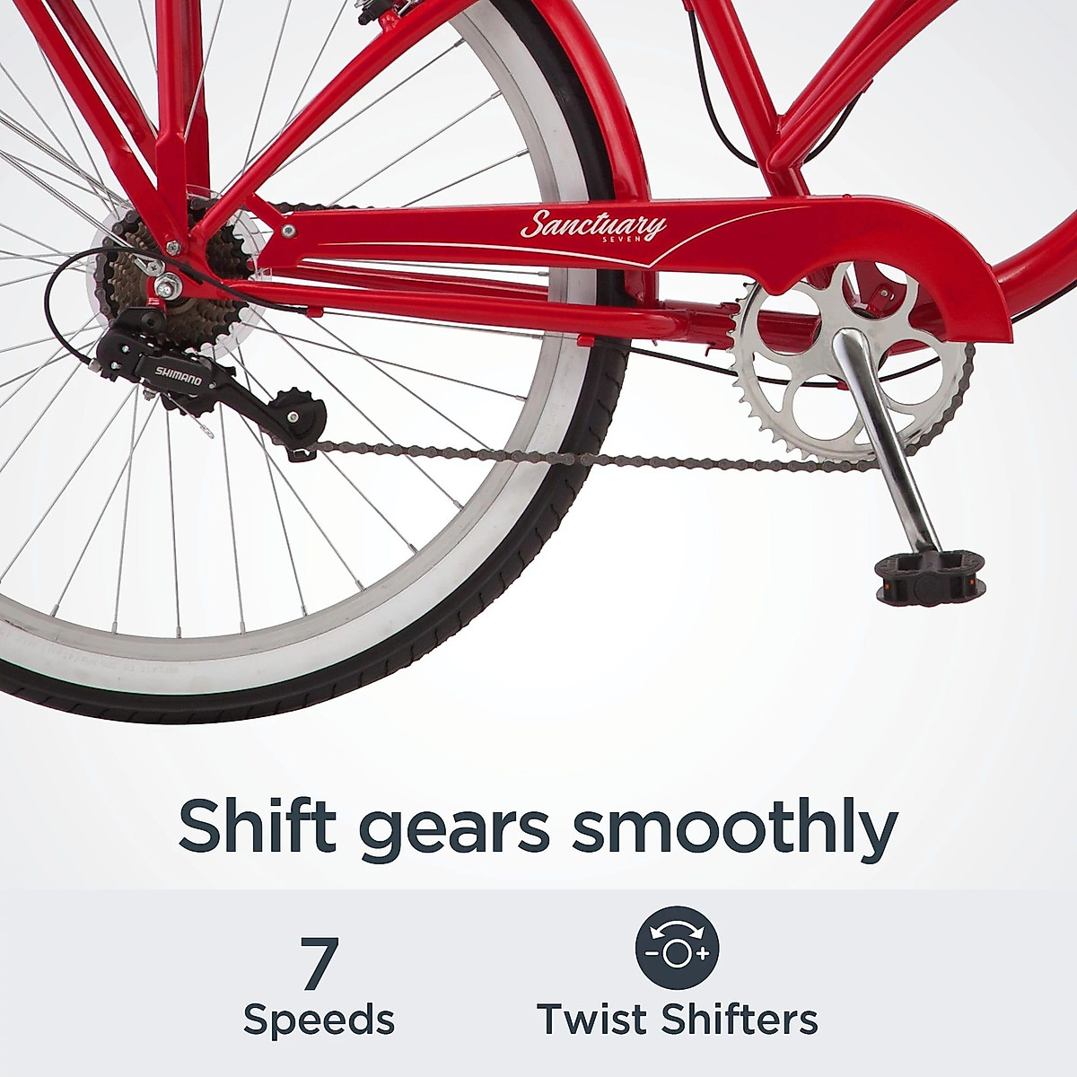 Schwinn Sanctuary 7 Comfort Beach Cruiser Bike for Adult Women Men, 7-Speed Drivetrain in Retro-Styled 17-Inch Steel Step-Through Frame, 26-Inch Wheels, With Front & Rear Fenders, Rear Cargo Rack