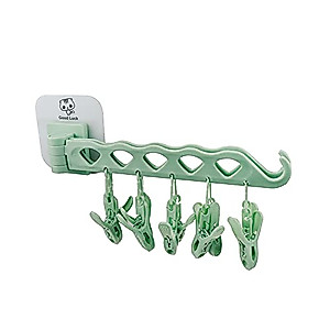 Sscon 2Packs Foldable Laundry Hanger Drying Rack, Self-Adhesive Plastic Clothespin Rack with 20 Clips(Light Green)