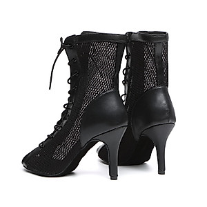 Minishion Sexy Dance Heels for Women Mesh Party Boots L503 Black US 8
