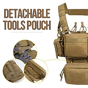 VISMIX Tactical Chest Rig, Adjustable & Detachable Chest Rig Molle Military Chest Bag Pack with Magazine Pouch for Men Hunting Shooting Coyote Brown