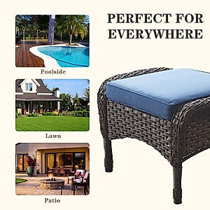 Belord Outdoor Ottomans for Patio Foot Rest - 25 Inch PE Wicker Foot Stool Set of 2 with Removable Cushions for Patio Furniture Sets,All Weather Rattan Ottoman for Balcony Deck Backyard Brown