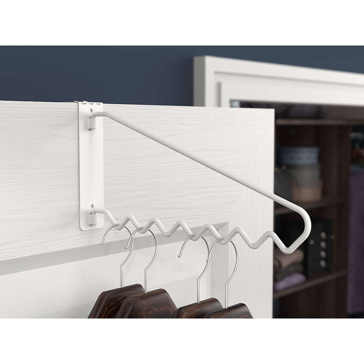 ClosetMaid Hanging Bar Valet Rod for Wall or Door Mount Installation, Hardware Included, Folding Design, Durable Steel, White, 11.75