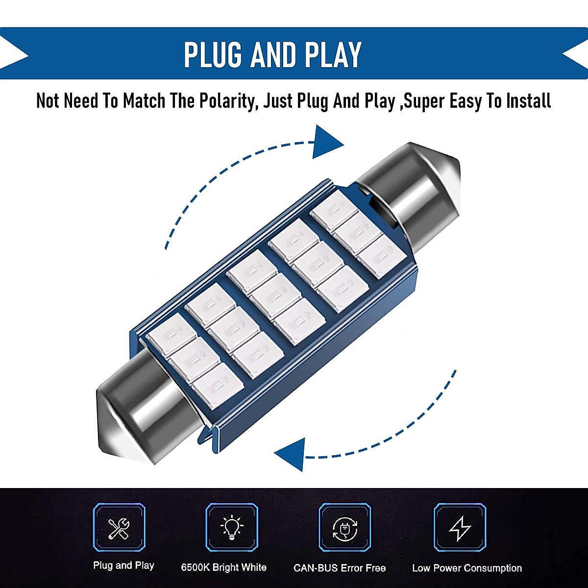 ZKFAR Pack-4 42mm LED Bulbs Extremely Bright, 3014 Chipsets 400LM for LED Interior Dome Map Door Lights Bulbs (Blue)