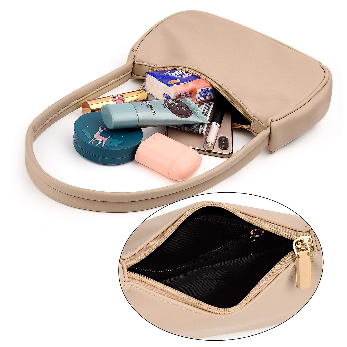 UTO Mini Purses for Women Ultra Soft Leather Vegan Lightweight Clutch Handbag Shoulder Bag Apricot