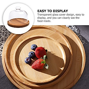 Cabilock Wood Cake Stand with Glass Dome Cheese Board Covered Platter Cake Plate Serving Tray Cupcake Dessert Display for Pies Appetizers Wedding Birthday Party Holiday Treats 15cm