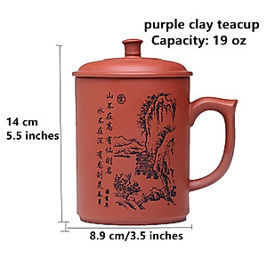 XIYUAN Yixing Zisha Tea Cup, Fine Handmade Purple Clay Tea Cup with Lid, Chinese Ceramic Tea Cup Coffee Cup 19oz Use for: Home Party, Office, Reception Room