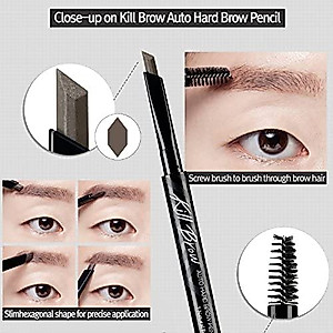 CLIO Kill Brow Auto Hard Eyebrow Pencil | Dual-End, Long Lasting, Waterproof, Smudge-Resistant, Spoolie Brush, Sharpener | Natural Brown (#01)
